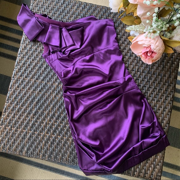 Dresses | Windsor Purple Satin One Shoulder Mini Dress | Poshmark